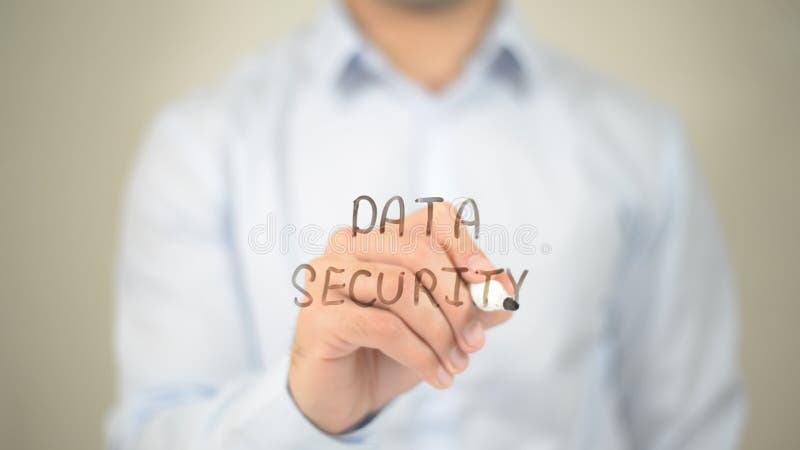 Data Security, Man Writing on Transparent Screen Stock Photo - Image of ...