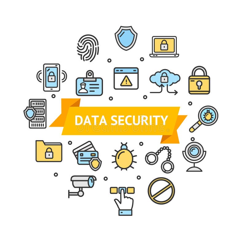 Data Security and Safe Icon Black Thin Line Set. Vector Stock Vector ...