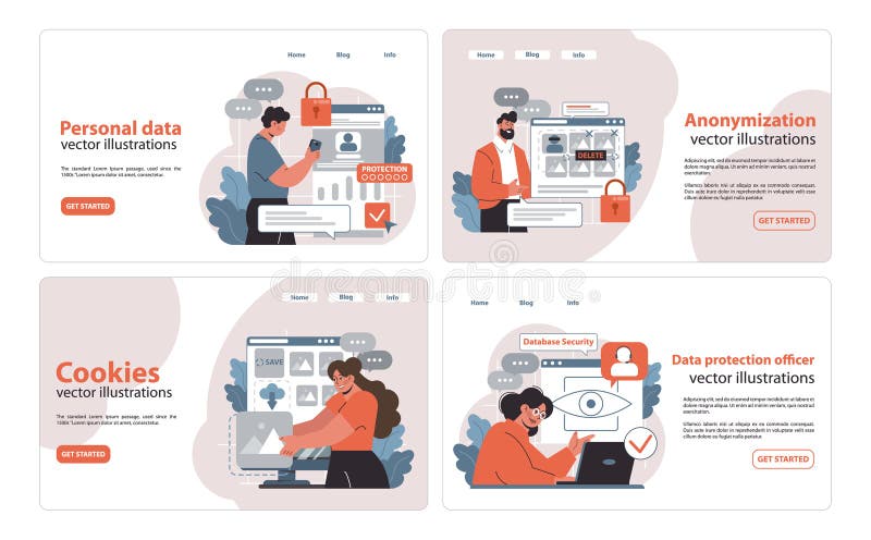 Data Security Set. Flat Vector Illustration. Stock Illustration - Illustration of flat, online ...