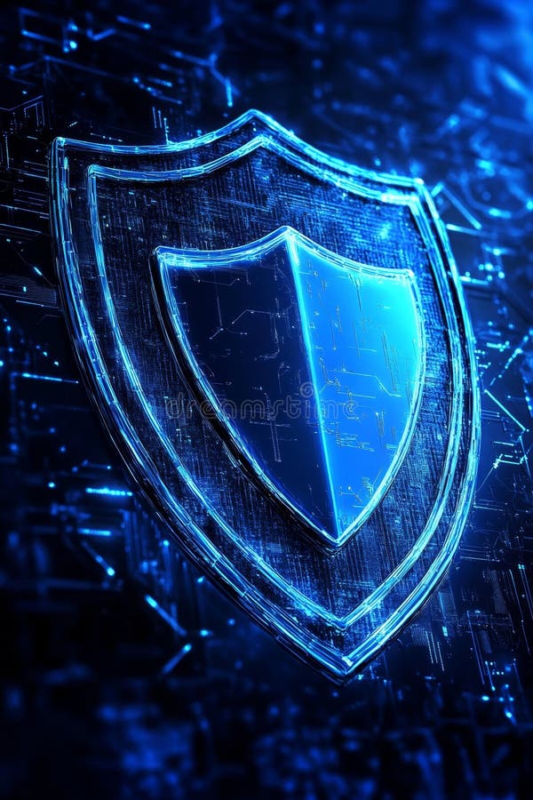 Data Security Shield Logo on Blue Glow Background Stock Photo - Image ...