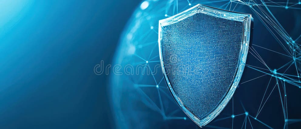 Data Security Shield Overlay on Globe of Data Points, Conveying ...