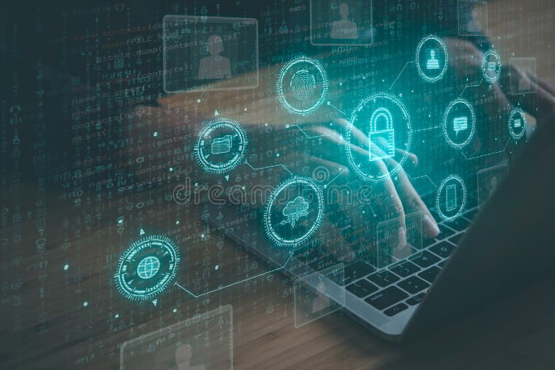 Business Man Use Laptop with Security Icon Screen Stock Image - Image ...