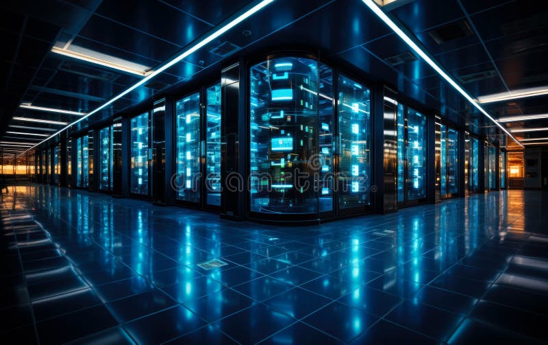 Data Server Building Interior Big Rooms of Equipment. a Very Large Room ...