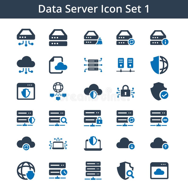 Data server flat icon set stock illustration. Illustration of data ...