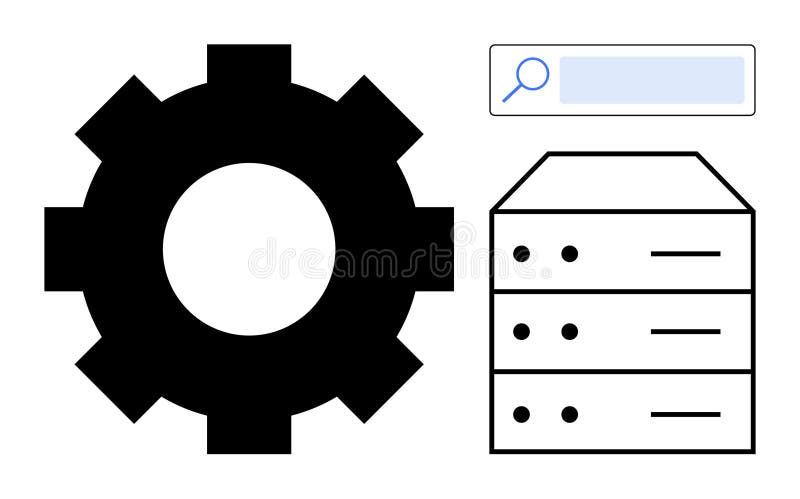 Data Server with Gear Icon and Search Bar for Digital Solutions and System Optimization Stock ...