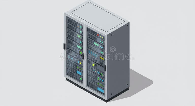 Data Server Rack Containing Multiple Servers, Depicted in an Isometric ...