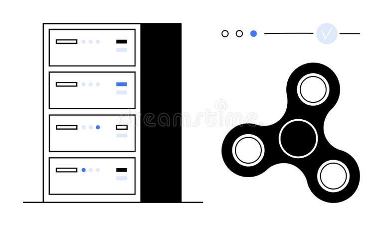 Data Server Racks Alongside a Fidget Spinner with Progress Indicators ...