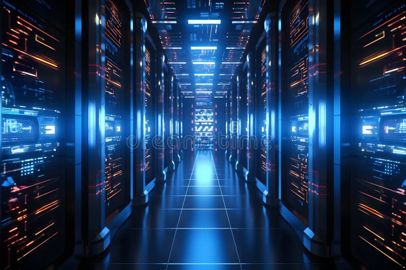 Data Server Room with Bright Blue Lights Background. AI Generated Stock ...