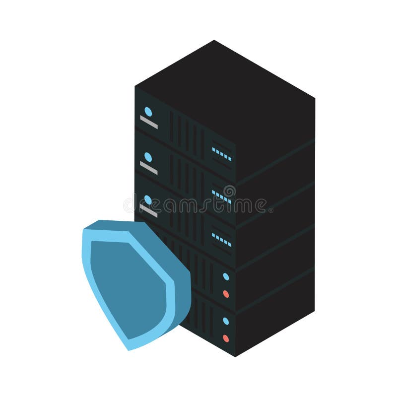 Data Server Tower with Shield Stock Vector - Illustration of office ...