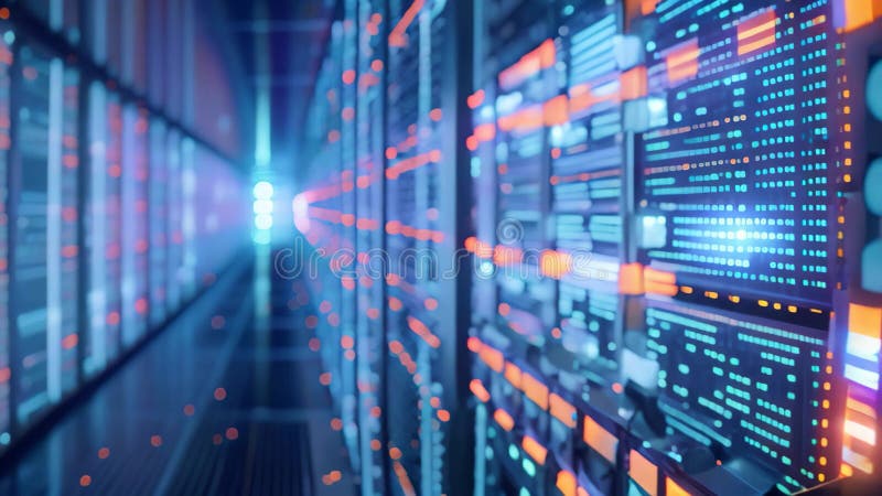 A Data Server Unit Operating in a Dimly Lit Room, Illustrate the ...