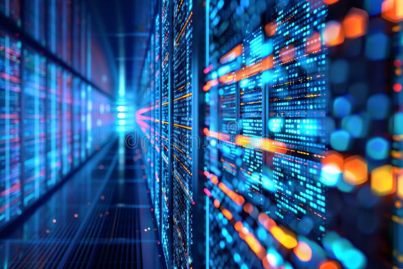 A Data Server Unit Operating in a Dimly Lit Room, Illustrate the ...