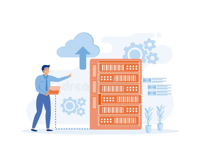 Data Server Web Concept, Technician Works in Server Room Racks. Stock ...