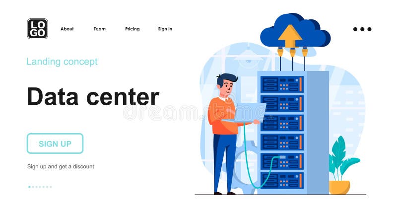 Data Server Web Concept. Technician Works in Server Room Racks. Cloud ...