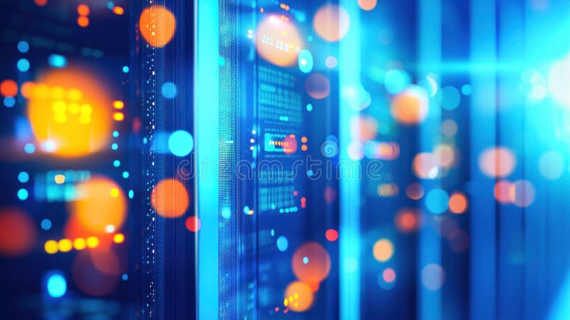 Data Servers Illuminated in a Modern Data Center, Showcasing Network ...