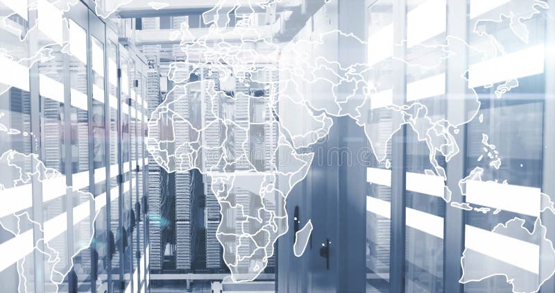 Data Servers in Modern Facility with World Map Overlay Animation Stock ...