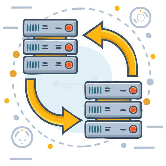 Data Servers Synchronization Cycle Cartoon Style Depicts Information Flow with Arrows for ...