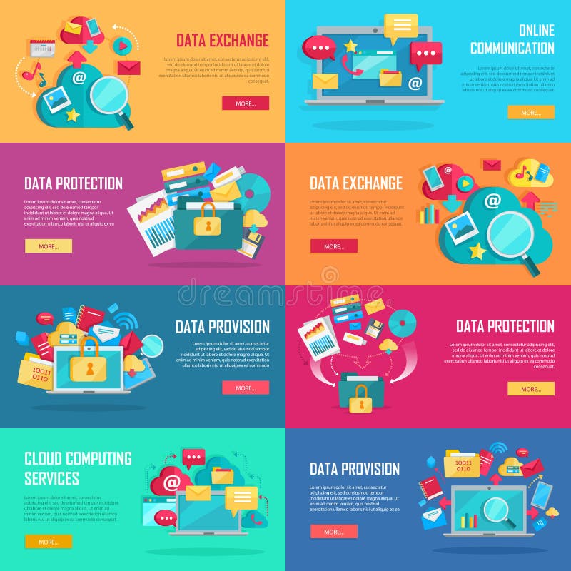 Data Services Banners Set stock vector. Illustration of management ...