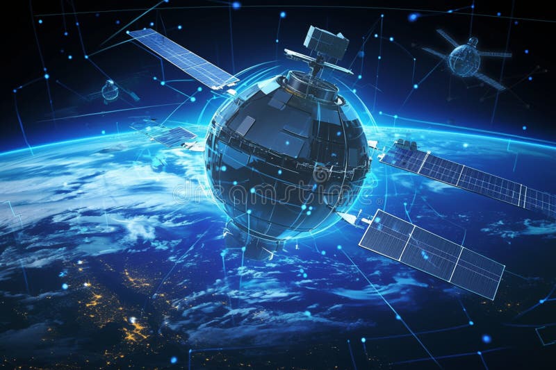 Data Services from Telecom Satellite Illustrated with Futuristic ...
