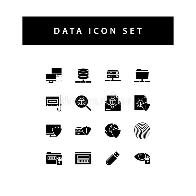 Data Sharing Icon Set with Black Color Glyph Style Design Stock Vector ...