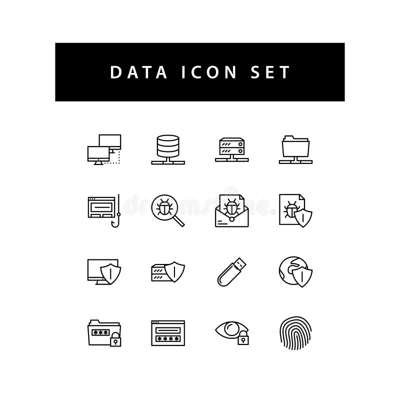 Data Sharing Icon Set with Black Color Outline Style Design Stock ...