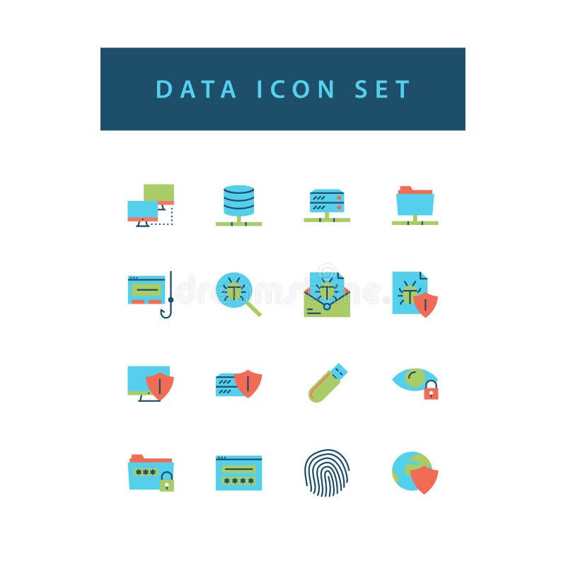 Data Sharing Icon Set with Colorful Modern Flat Style Design Stock ...