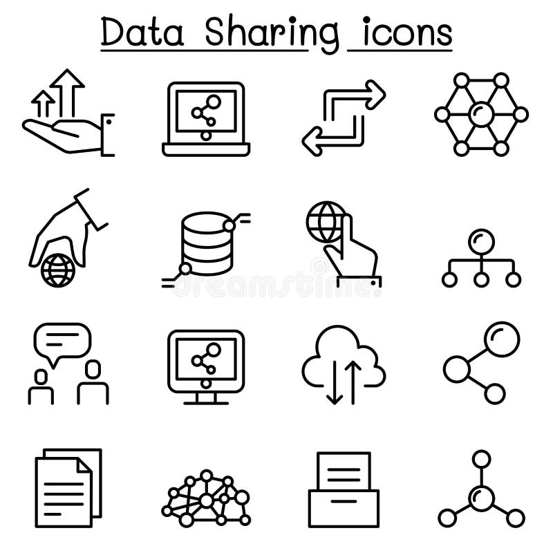 Data Sharing Icon Set in Thin Line Style Stock Vector - Illustration of ...