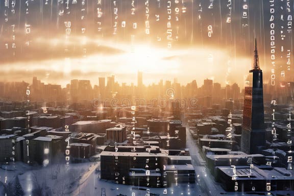 Data Snowfall Let Binary Code Characters Fall Like Snow Over the Stock ...