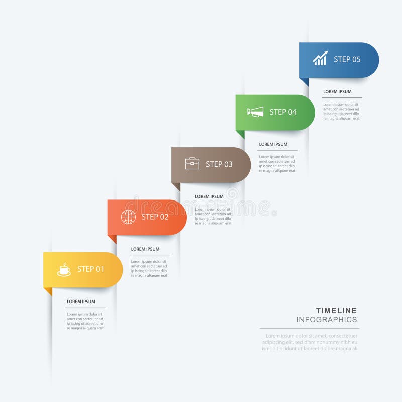 5 Data Step Infographics Timeline Tab Paper Index Template. Vector ...