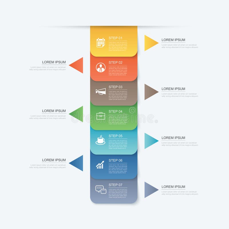 7 Data Step Infographics Timeline Tab Paper Index Template. Vector ...