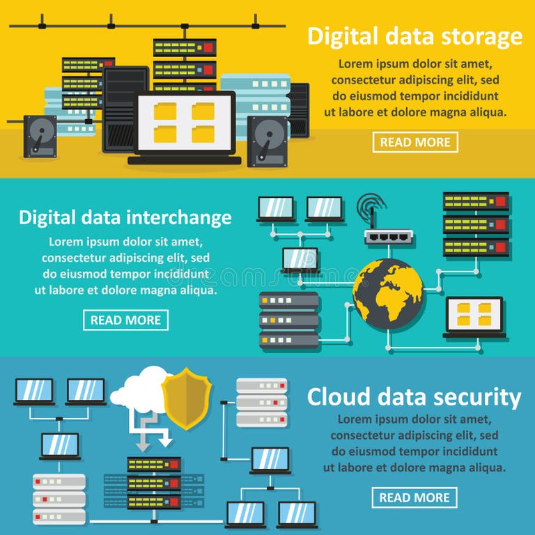 Data Storage Banner Horizontal Set, Flat Style Stock Vector ...