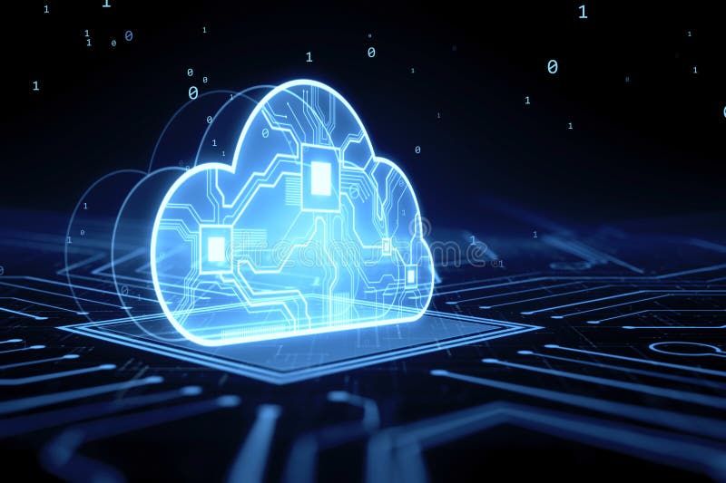 Data Storage And Cloud Computing Technology Concept With Perspective View On Glowing Cloud