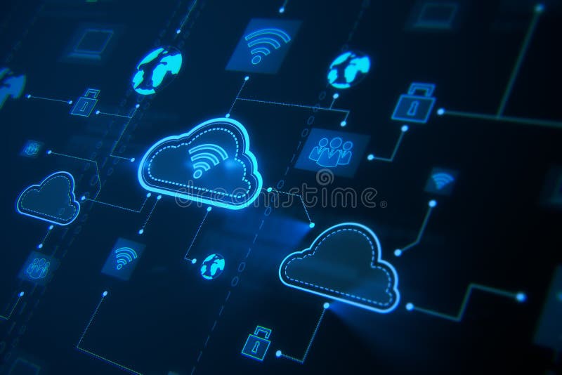 Data Storage and Cloud Service Concept with Blue Digital Iot, Electronic Icons and Technology ...