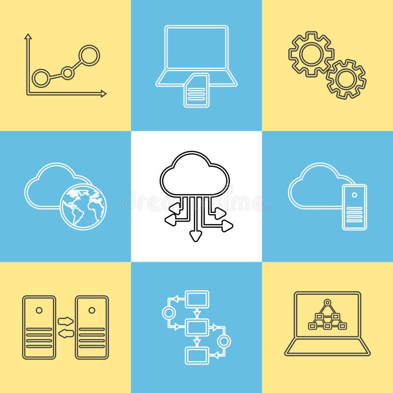 Data Storage, Data Analysis and Transfer Icons Stock Vector ...