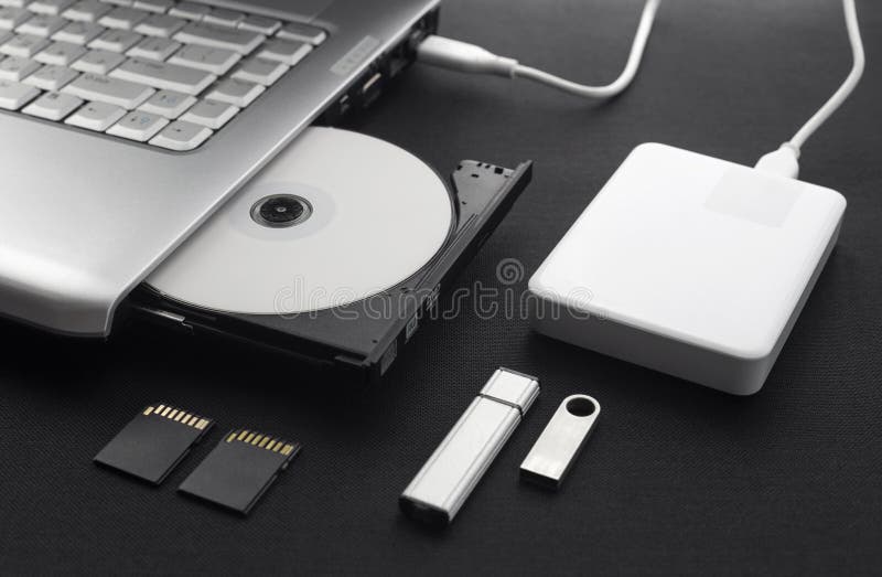Data Storage Devices Connected To a Laptop, Data Security Stock Image ...