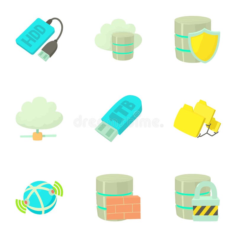 Data Storage Icons Set, Cartoon Style Stock Vector - Illustration of ...