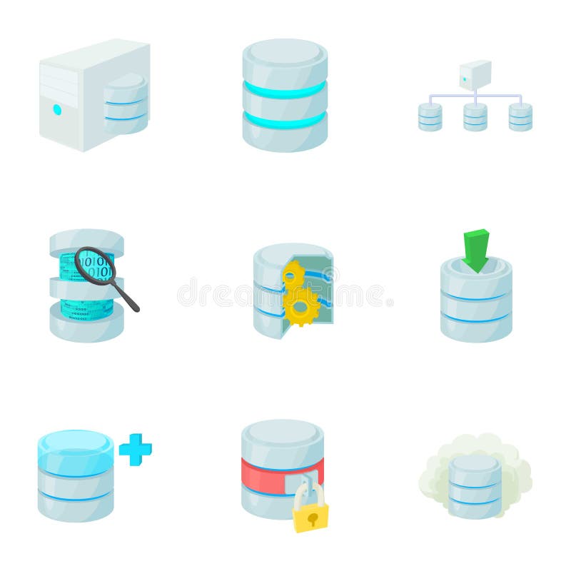 Data Storage Icons Set, Cartoon Style Stock Vector - Illustration of ...
