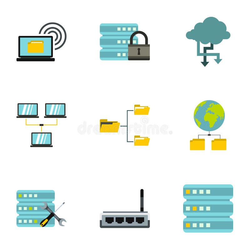 Data Storage Icons Set, Flat Style Stock Vector - Illustration of ...