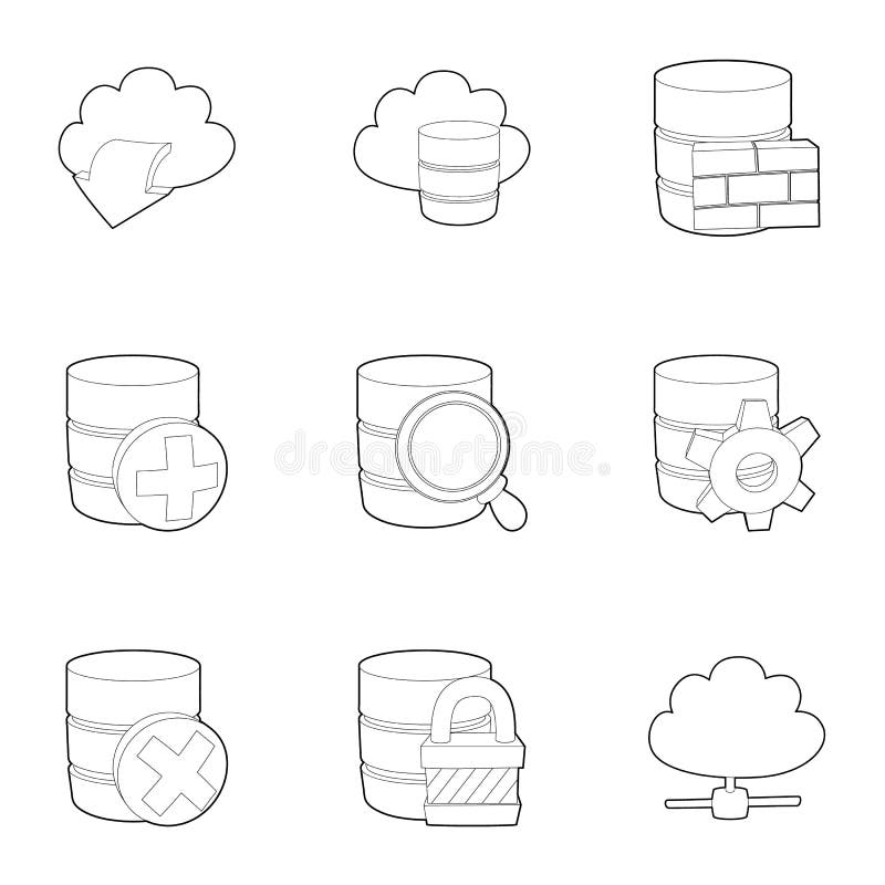 Data Storage Icons Set, Outline Style Stock Vector - Illustration of ...
