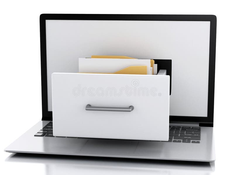 3d Laptop and Files. Isolated White Background Stock Illustration ...