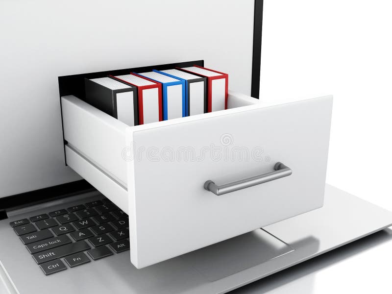 Data Storage. Laptop and Files 3d Stock Illustration - Illustration of ...