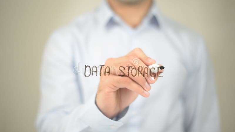 Data Storage, Man Writing on Transparent Screen Stock Photo - Image of ...