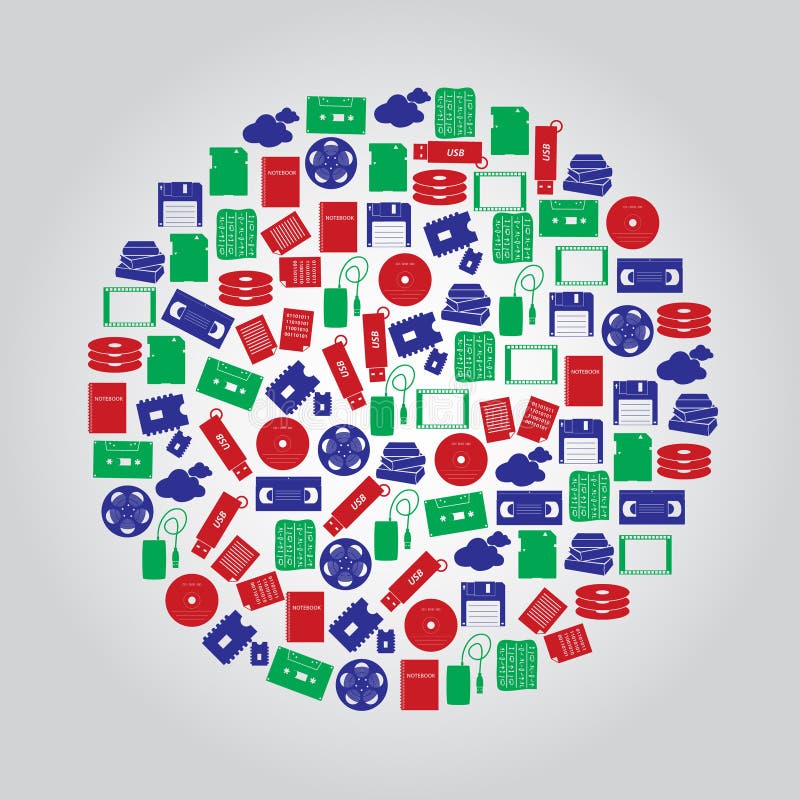 Data Storage Media Icons in Color Circle Stock Vector - Illustration of ...