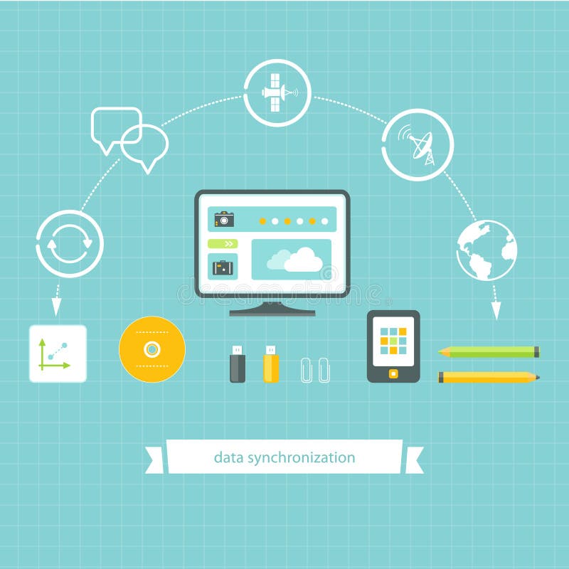 Data Storage And Synchronization Flat Design Elements Stock Vector