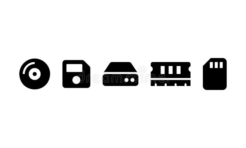 Data Storage Vector Icons Set. Disk, Hdd, Ssd, Flash Storage Symbols ...