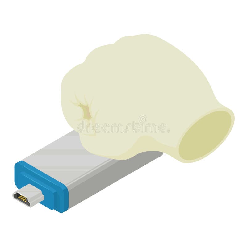 Data Store Icon Isometric Vector. Metal Portable White Flash Drive and ...