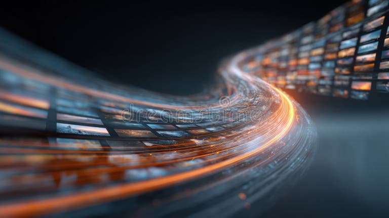 Data Stream Flowing through Digital Images Forming a Wavy Path Stock ...