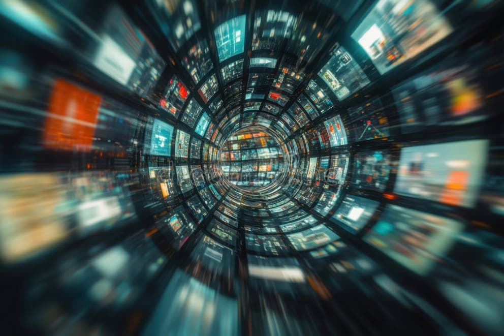 Data Stream Flowing through Digital Tunnel Visualization in Cyberspace Stock Image - Image of ...