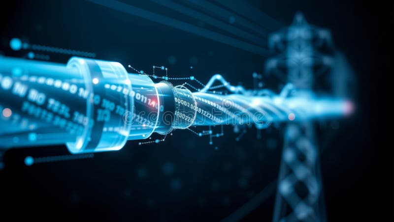Fiber Optic Cable Transmitting Binary Code, Generative Ai Stock Illustration - Illustration of ...