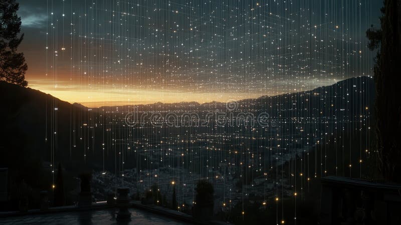 Data Stream Landscape a Digital Overlay on a Scenic Mountain Town at ...