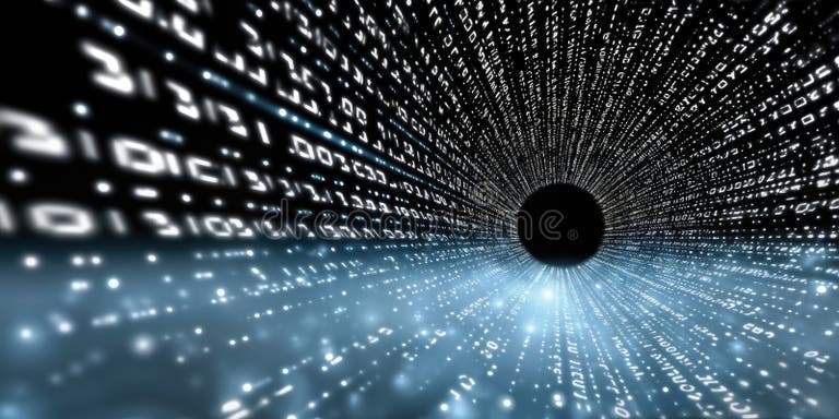 Generative AI Data Stream Tunnel with Binary Code Representing Digital Transformation and ...